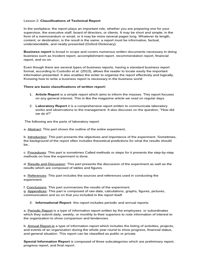 Lesson 2 - Classifications of Technical Report | PDF | Theory | Analysis