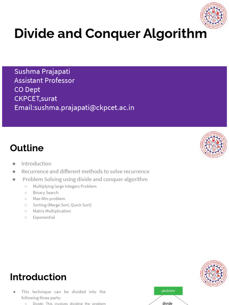 Divide And Conquer Algorithm Pdf Recurrence Relation Multiplication