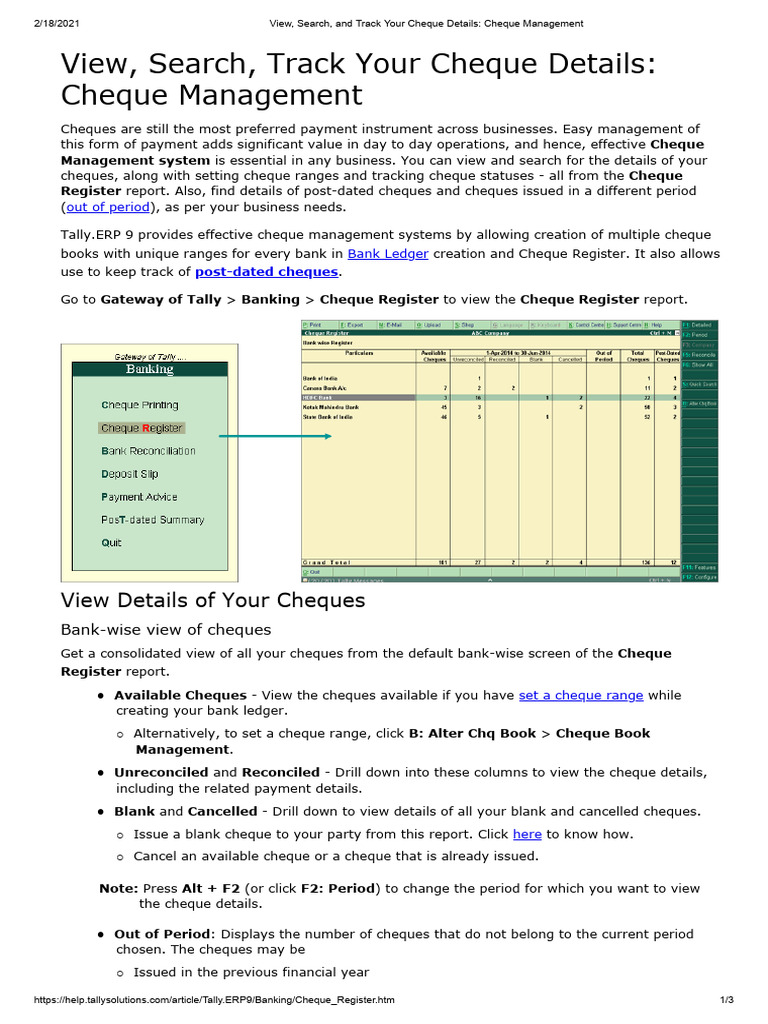 View, Search, and Track Your Cheque Details - Cheque Management | PDF ...