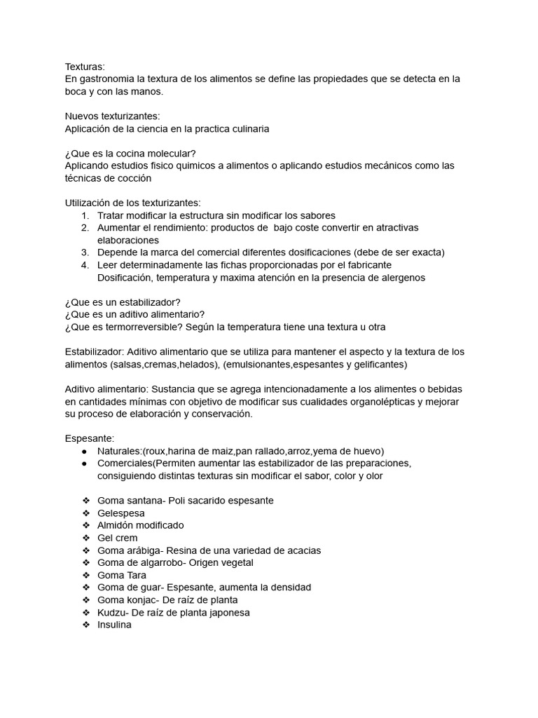 TEXTURIZANTES | PDF | Alimentos | Cocinando