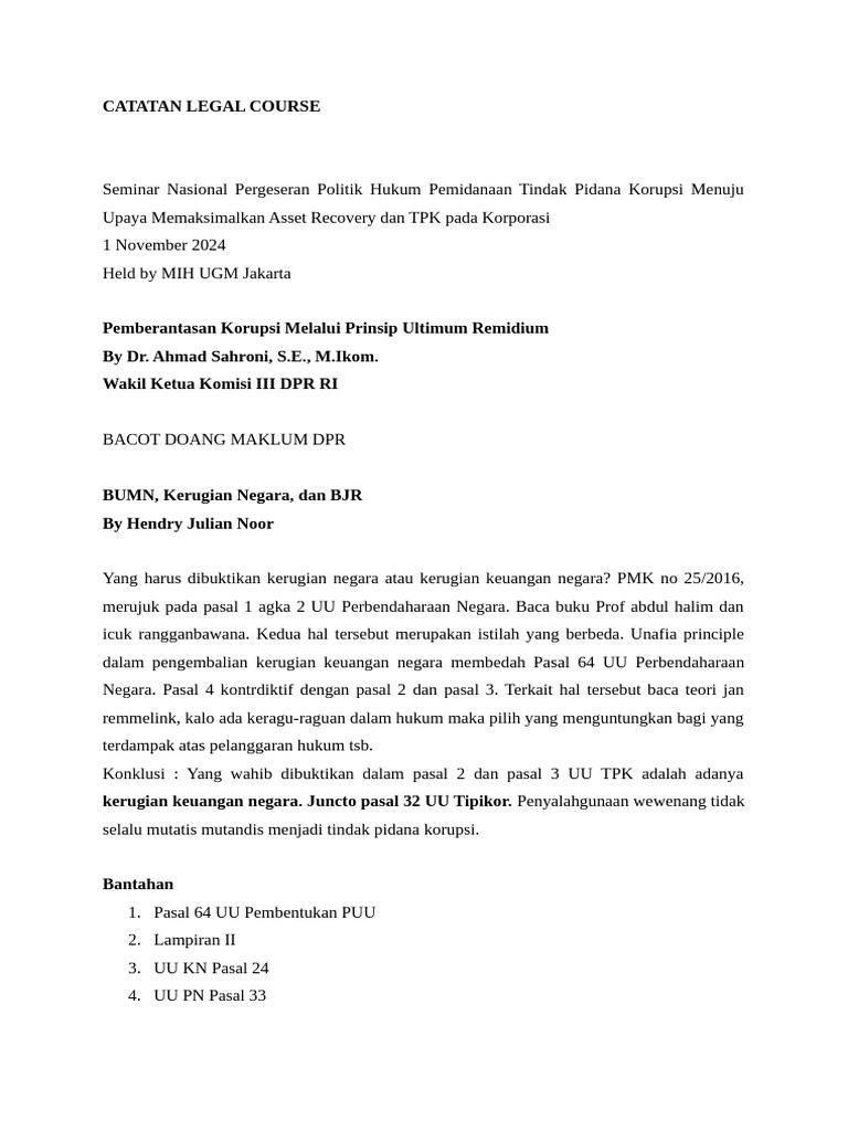 Catatan Legal Course | PDF