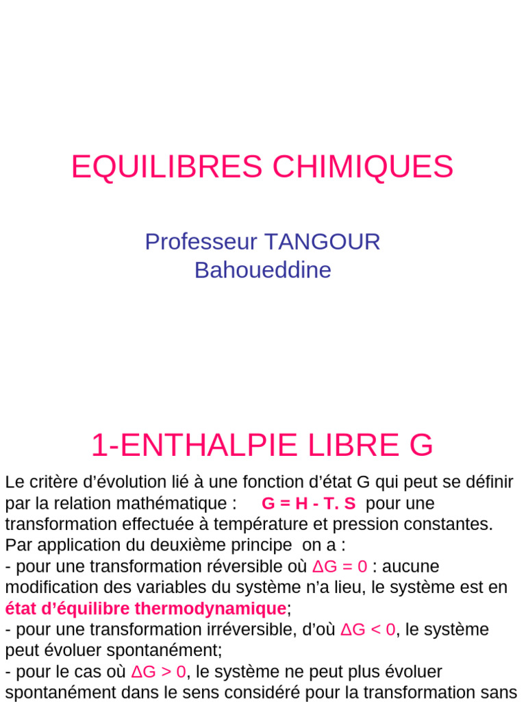 Chapitre6 Equilibres Chimiques | PDF | Équilibre chimique | Phénomène scientifique