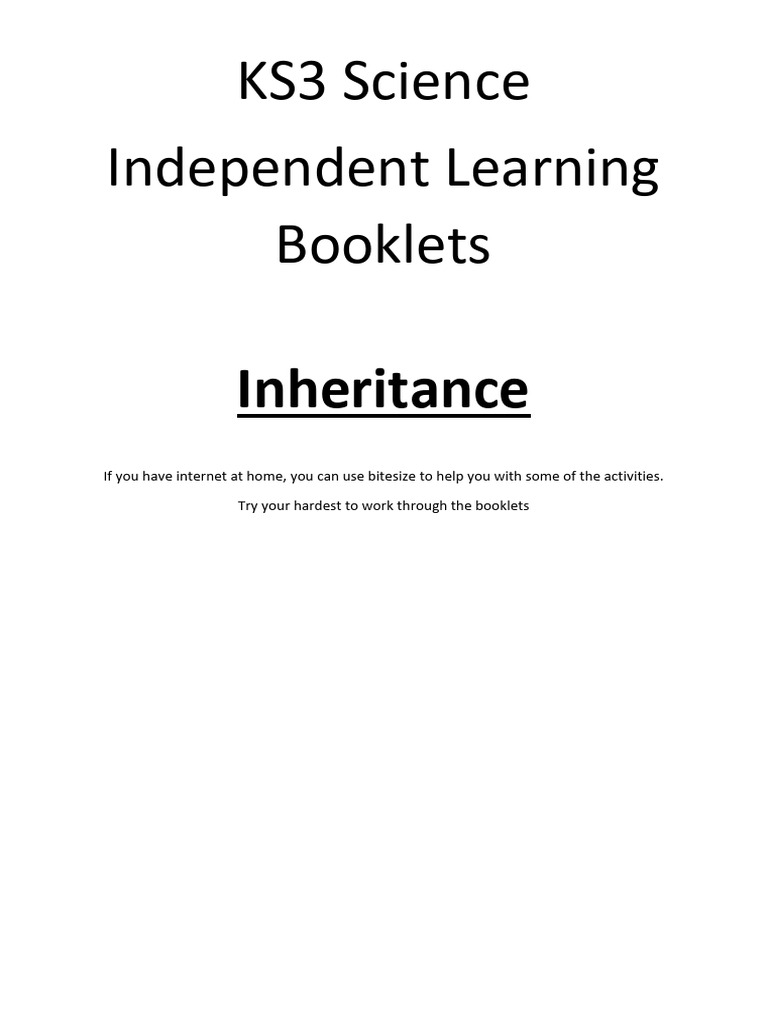 KS3 Year 8 Science Independent Learning Booklet Inheritance | PDF ...