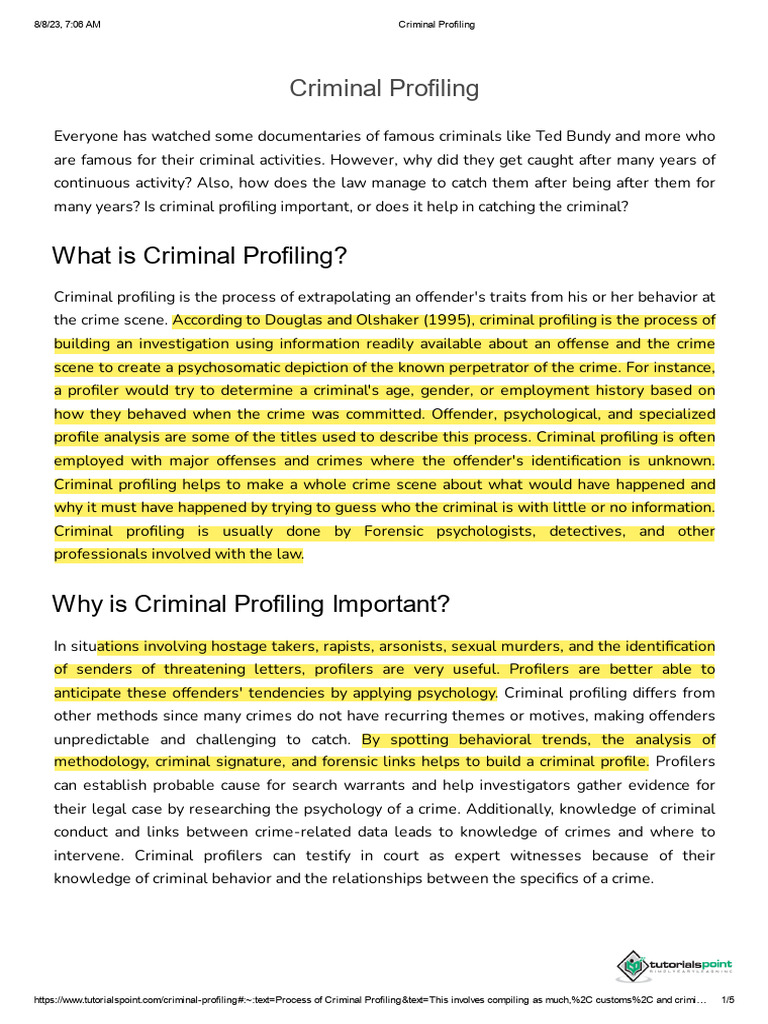 Unit-1 Criminal Profiling | PDF | Offender Profiling | Crimes