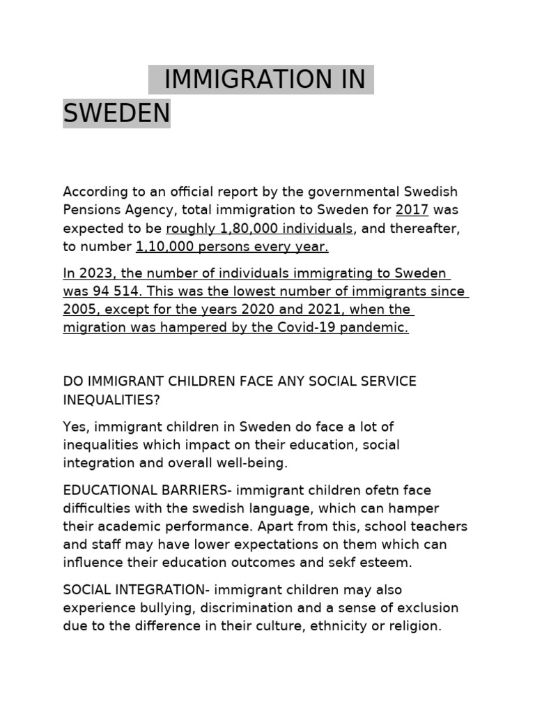 IMMIGRATION IN SWEDEN (2) | PDF | Immigration | Refugee