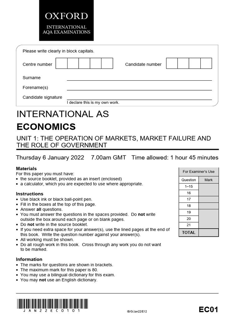 As Economics Question Paper 1 Jan22 | PDF | Demand | Taxes