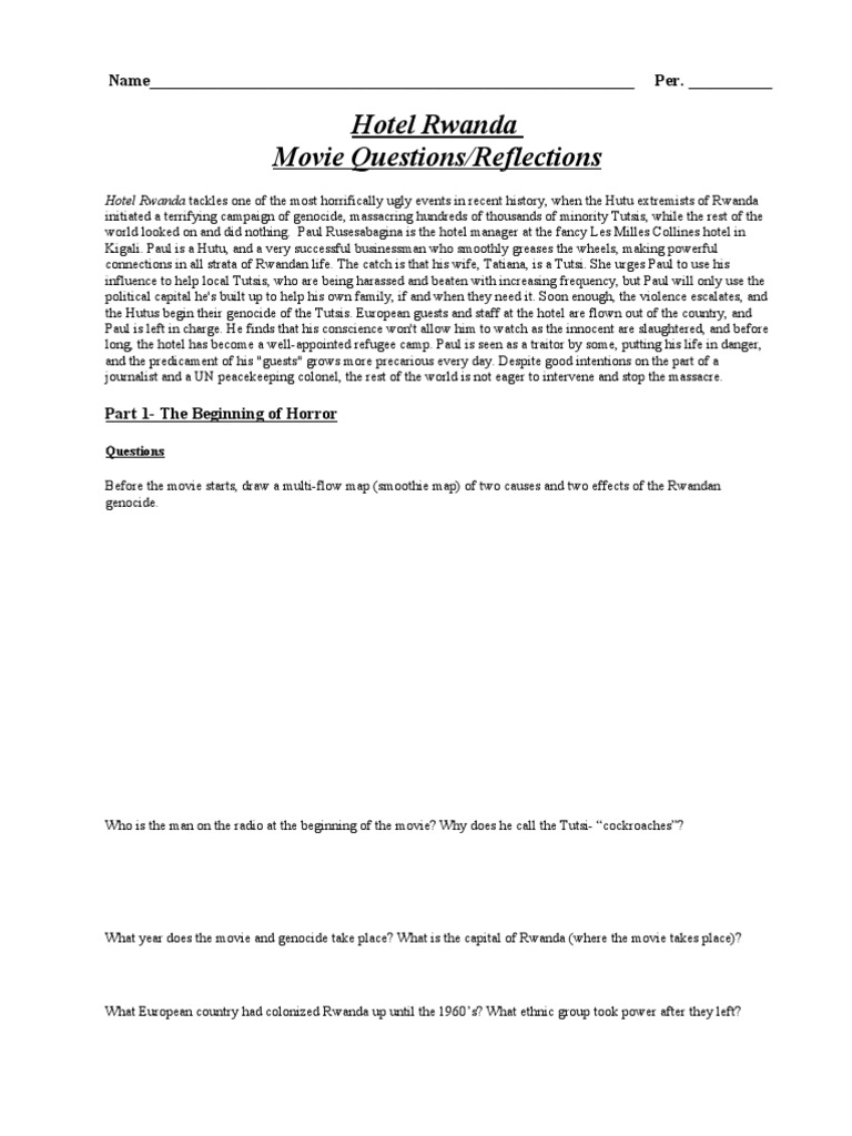 Hotel Rwanda Questions and Reflection | PDF | Hutu | Rwanda