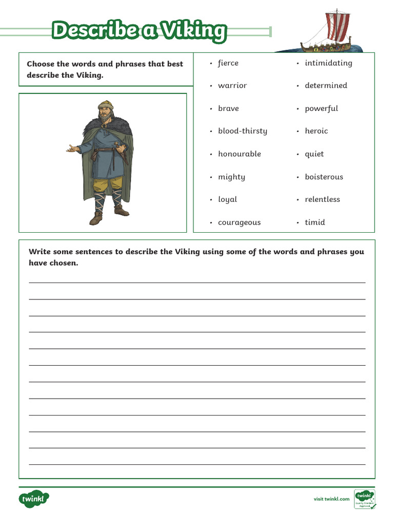 T e 1705591031 Describe A Viking Worksheet - Ver - 1 | PDF