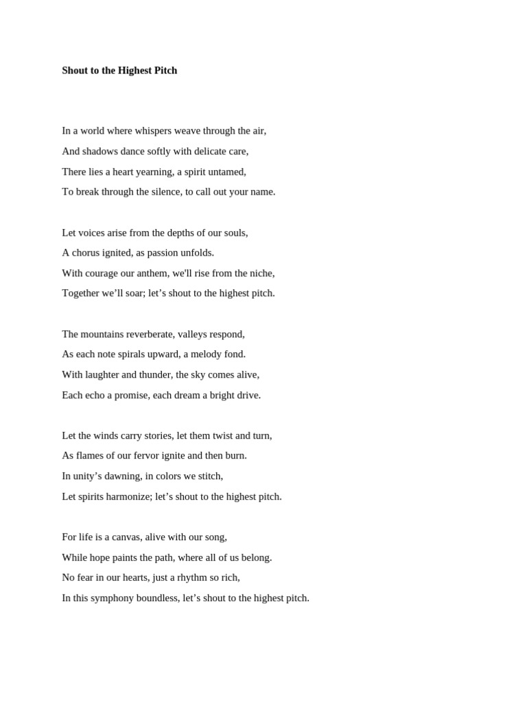 Shout To The Highest Pitch | PDF | Poetry
