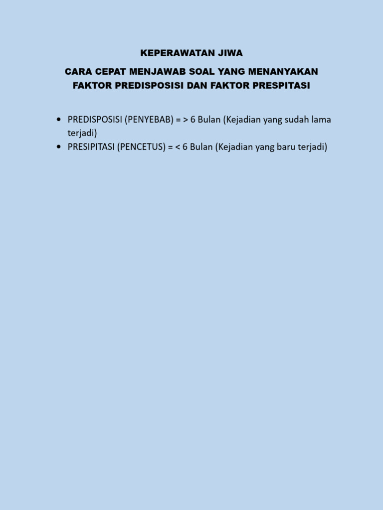 Faktor Predisposisi dan Presipitasi dalam Keperawatan Jiwa | PDF ...