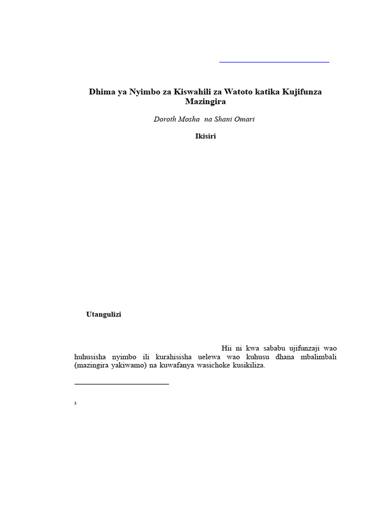 Dhima Ya Nyimbo Za Kiswahili Za Watoto Katika Kujifunza Mazingira | PDF
