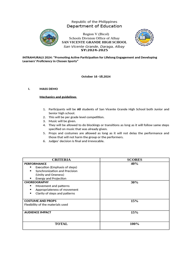 Mass Demo Guidelines for Intramurals 2024 | PDF