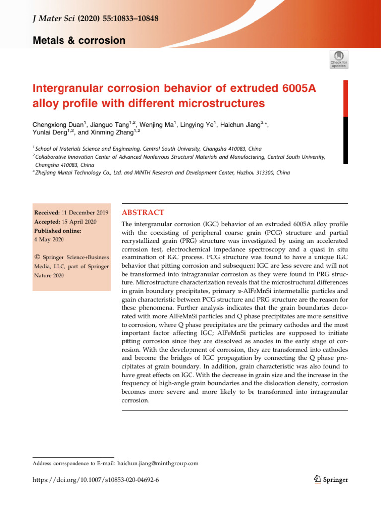 (PCG) Intergranular Corrosion Behavior of Extruded 6005A Alloy Profile With Different ...