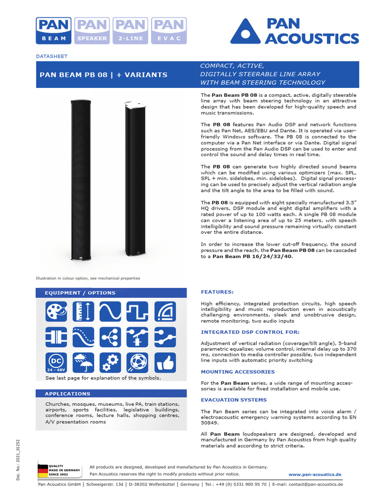 Pan Beam PB 08 Datasheet | PDF | Loudspeaker | Decibel