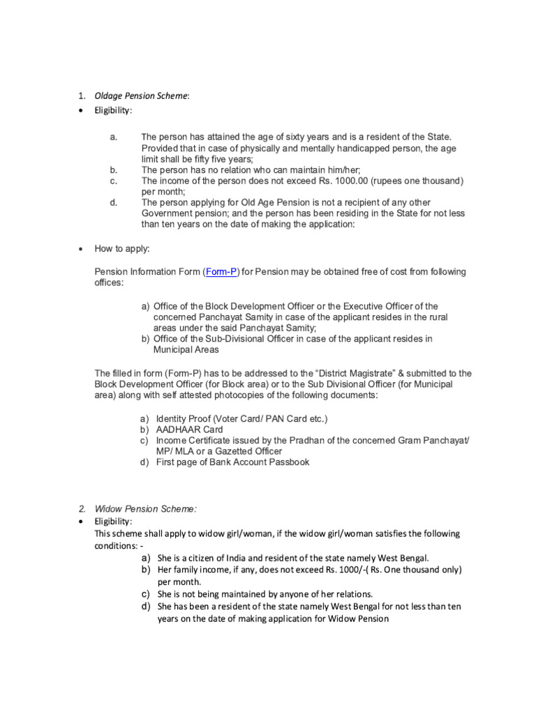 West Bengal Old Age Pension Scheme Guidelines | PDF
