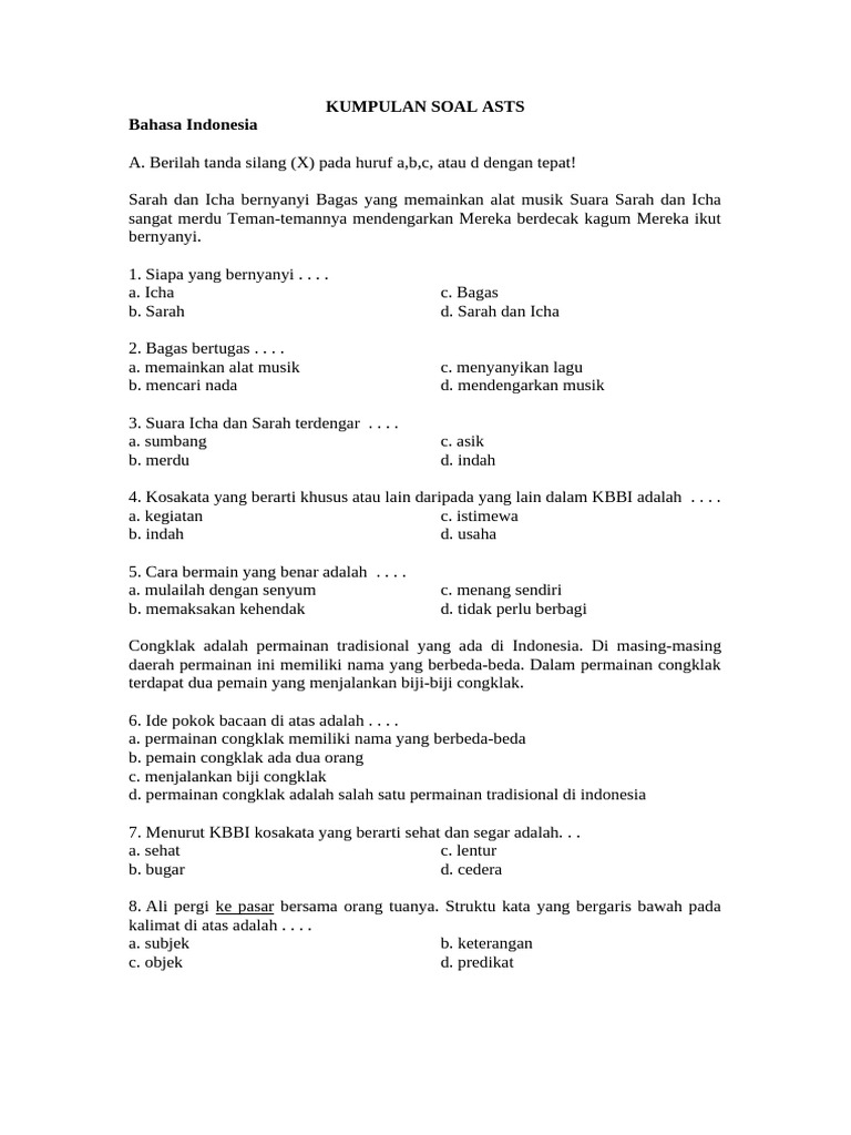 Kumpulan Soal Asts | PDF | Seni & Disiplin Bahasa | Kajian Bahasa Asing