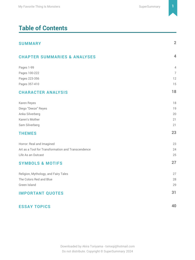 My Favorite Thing Is Monsters - Summary Study Guide - 2 | PDF
