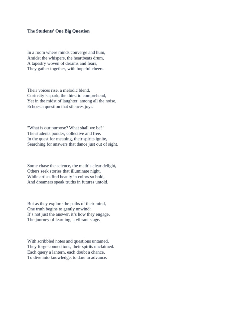 The Students One Big Question | PDF | Poetry