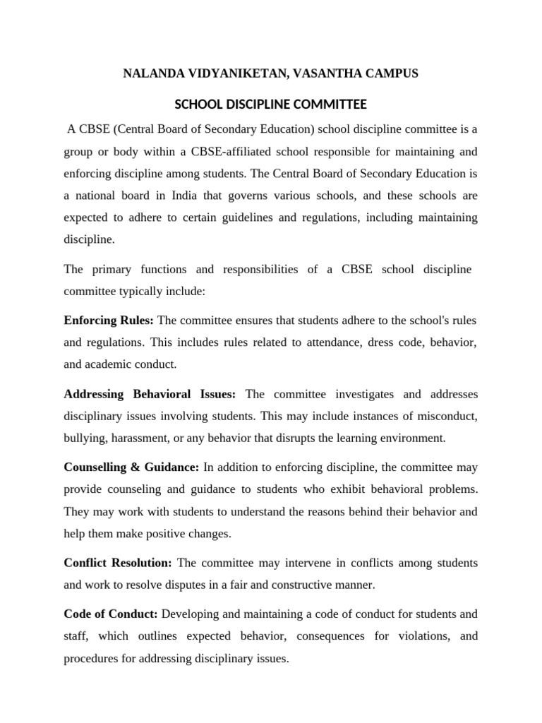 School Disciplinary Committee | PDF | Disciplines | Teachers