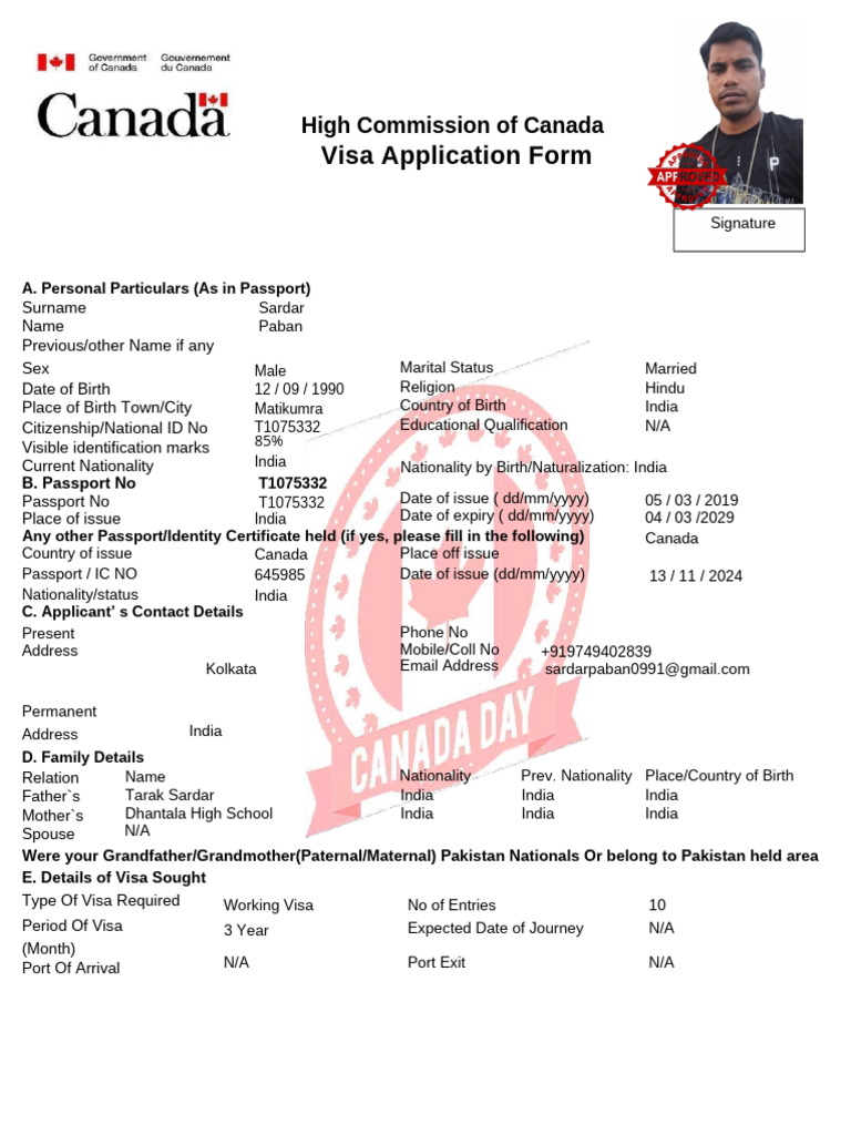 Paban Sardar-Canada-visa-application-form PDF | PDF | Travel Visa ...