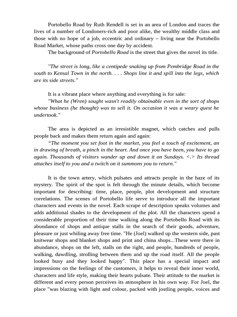 Portobello Road by Ruth Rendell Is Set in An Area of London and Traces ...