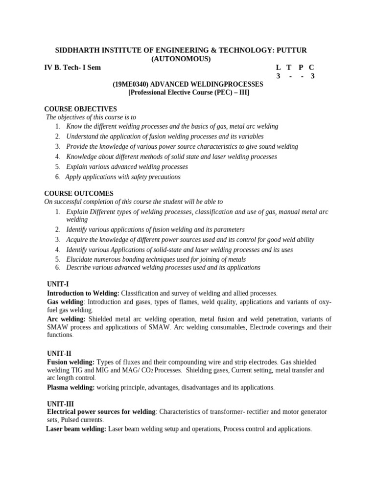 Advanced Welding Processes Course Overview | PDF | Welding | Construction