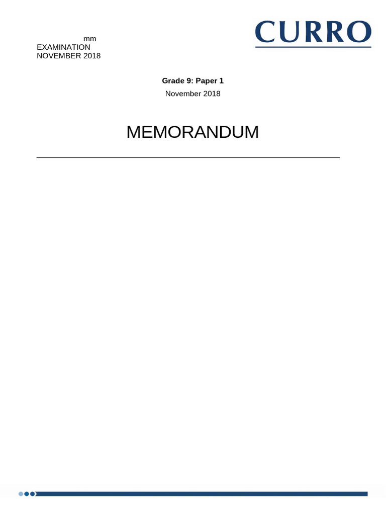 Grade 9 Mathematics Exam Memorandum | PDF | Mathematics | Elementary ...