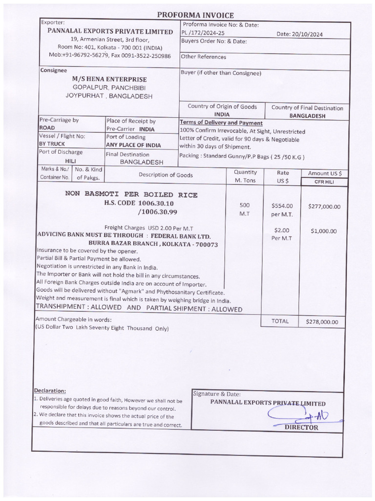 Pi No 172, Hena Enterprise, Rice, 500 M.T | PDF