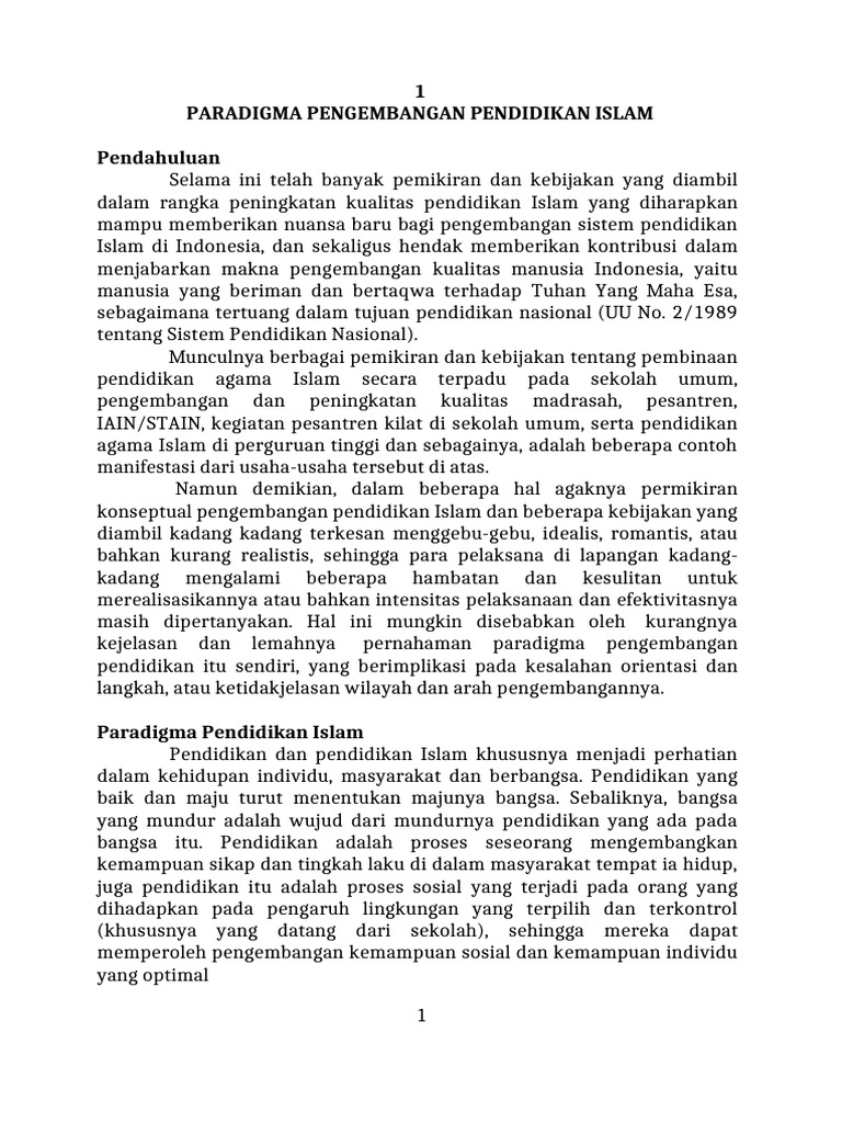 Paradigma Pendidikan Islam di Indonesia | PDF | Ilmu Sosial | Sains & Matematika