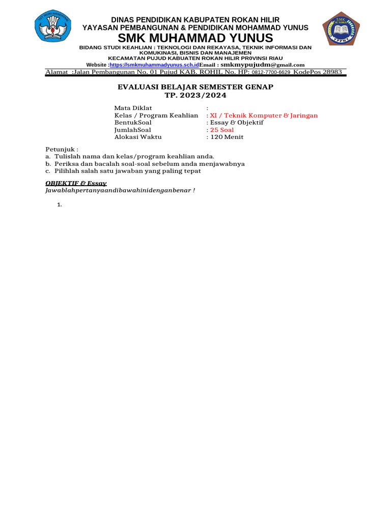 Blangko Soal Semester Genap 2023 2024 | PDF | Karier & Perkembangan | Seni