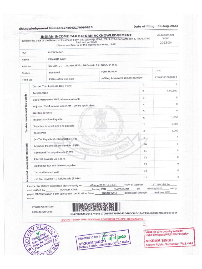 Income Dpcuments Mother (Arshdeep) 001 | PDF