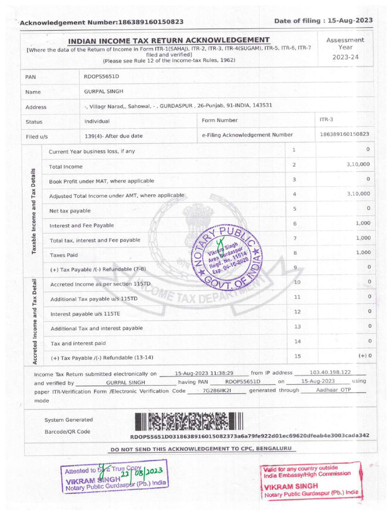 Income Documenrts Father (Arshdeep) 001 | PDF