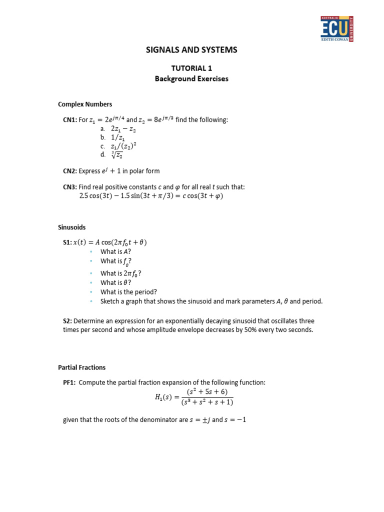 Signals and Systems Tutorial Exercises | PDF
