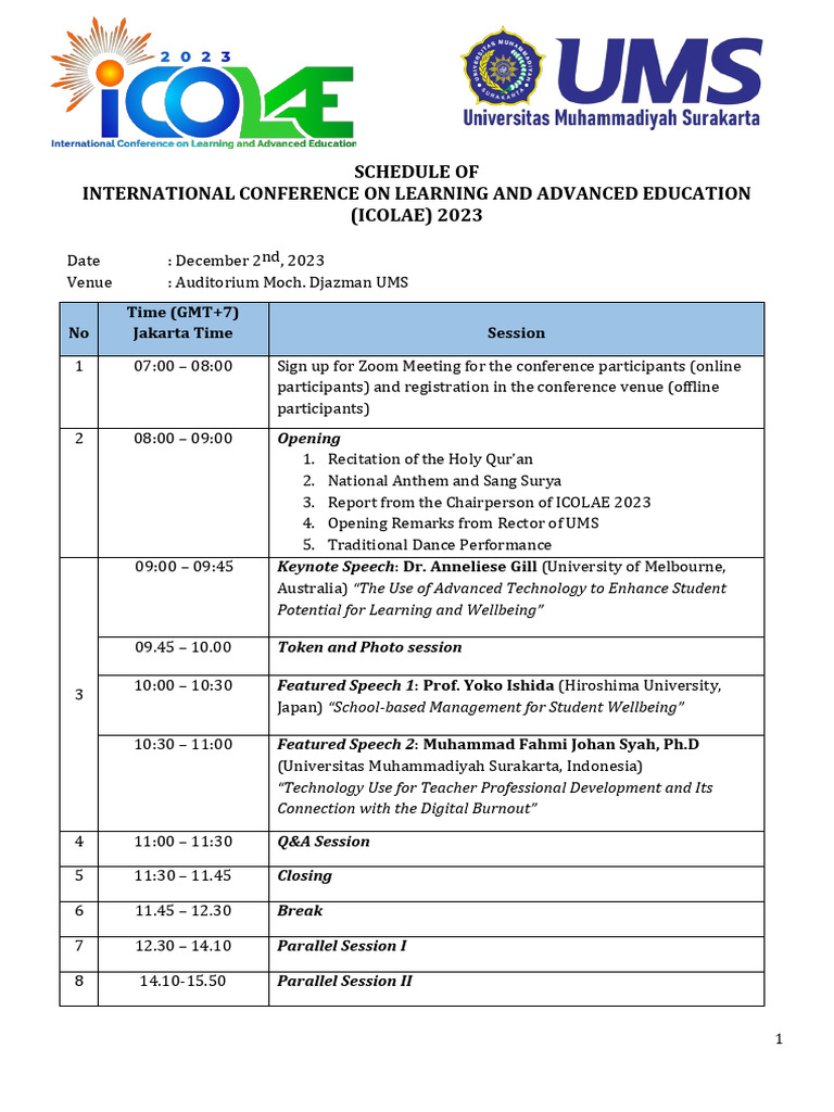 ICOLAE 2023 - PARALLEL SESSION SCHEDULE - REV 29 Nov | PDF | Cognitive Science | Behavior ...