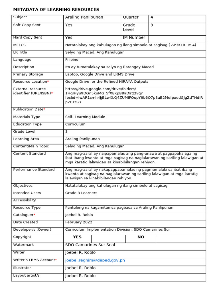 METADATA No. 3 Selyo NG Macad | PDF | Metadata | Computing