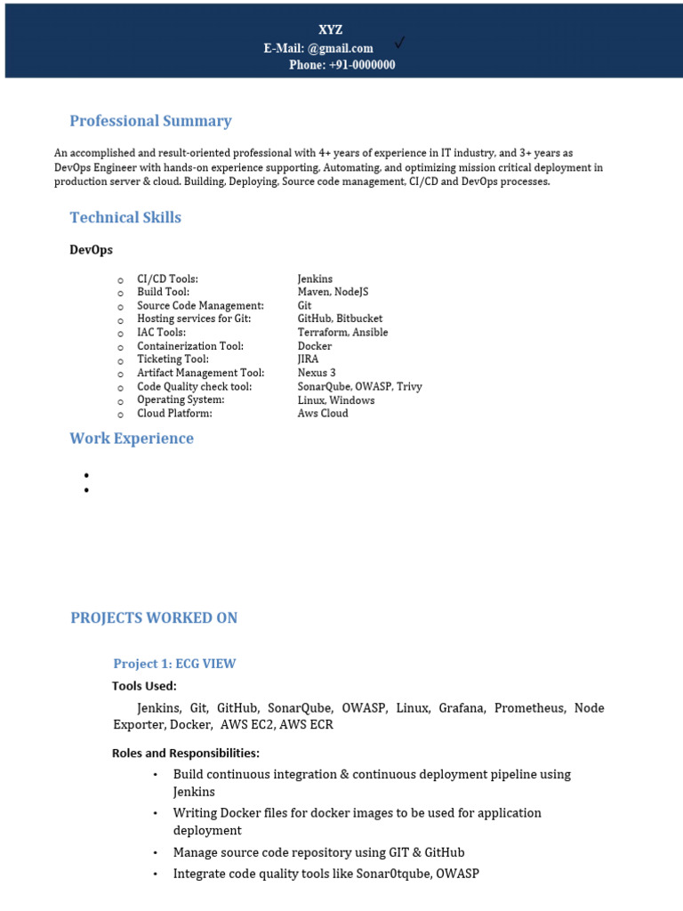 AWs + Devops Exp CV Format | PDF | Software Repository | Version Control