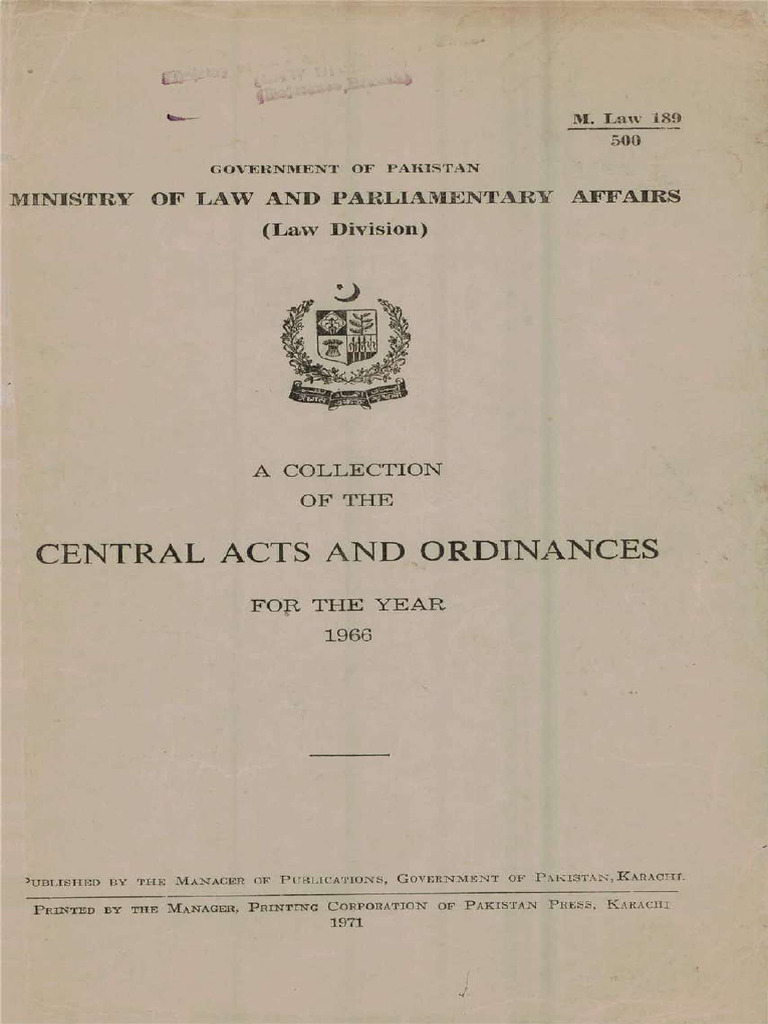 Central Acts and Ordinances: M. Law 189 | PDF | Train Station | Government