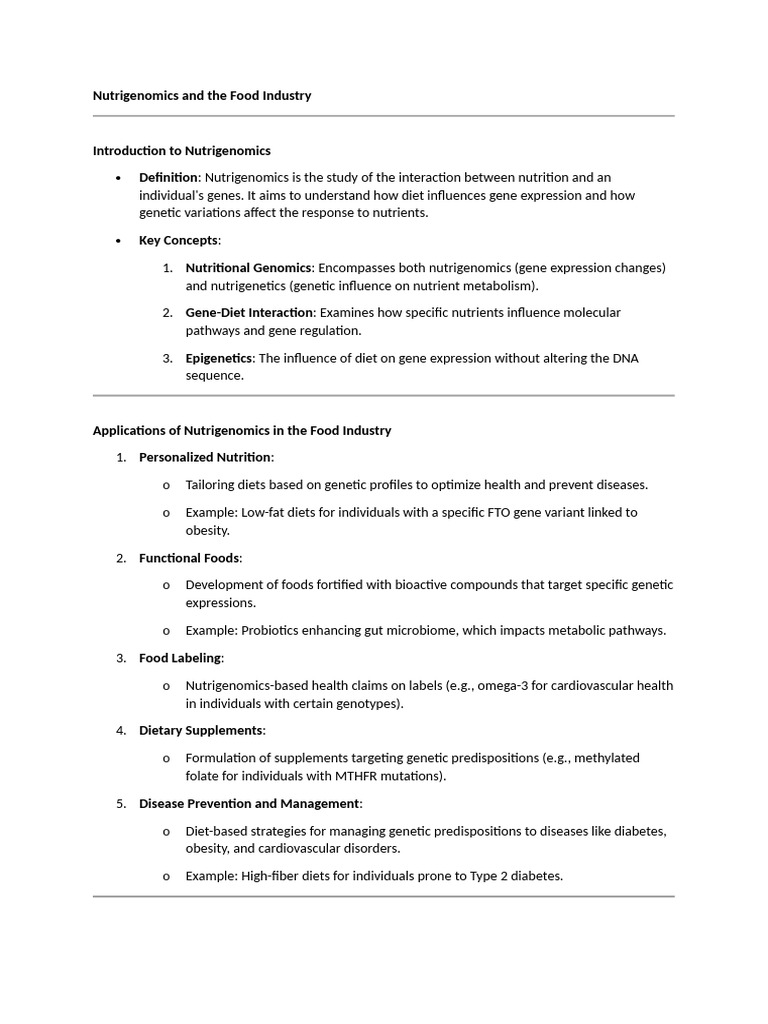 Nutrigenomics and The Food Industry | PDF | Genetics | Nutrition