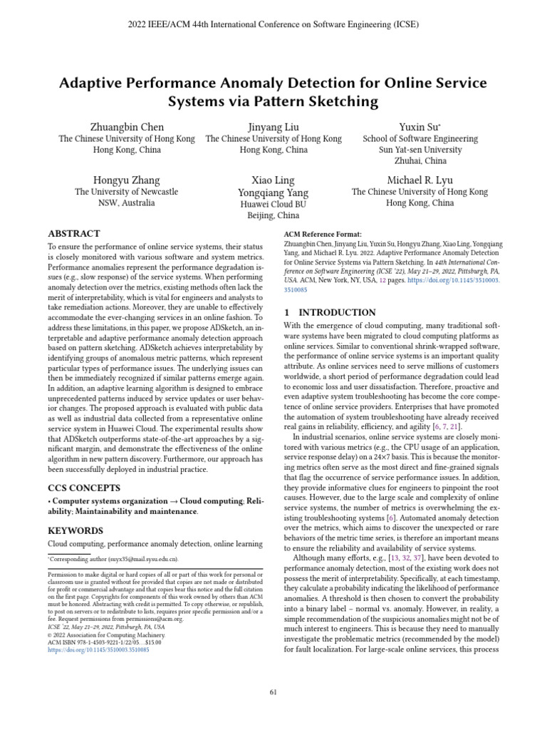 Adaptive Performance Anomaly Detection For Online Service Systems Via Pattern Sketching | PDF ...