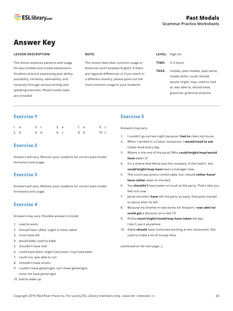 Answer Key: Past Modals | PDF | Semantic Units | Syntax