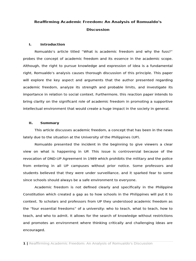 Academic Freedom Reaction Paper | PDF | Academic Freedom | Knowledge