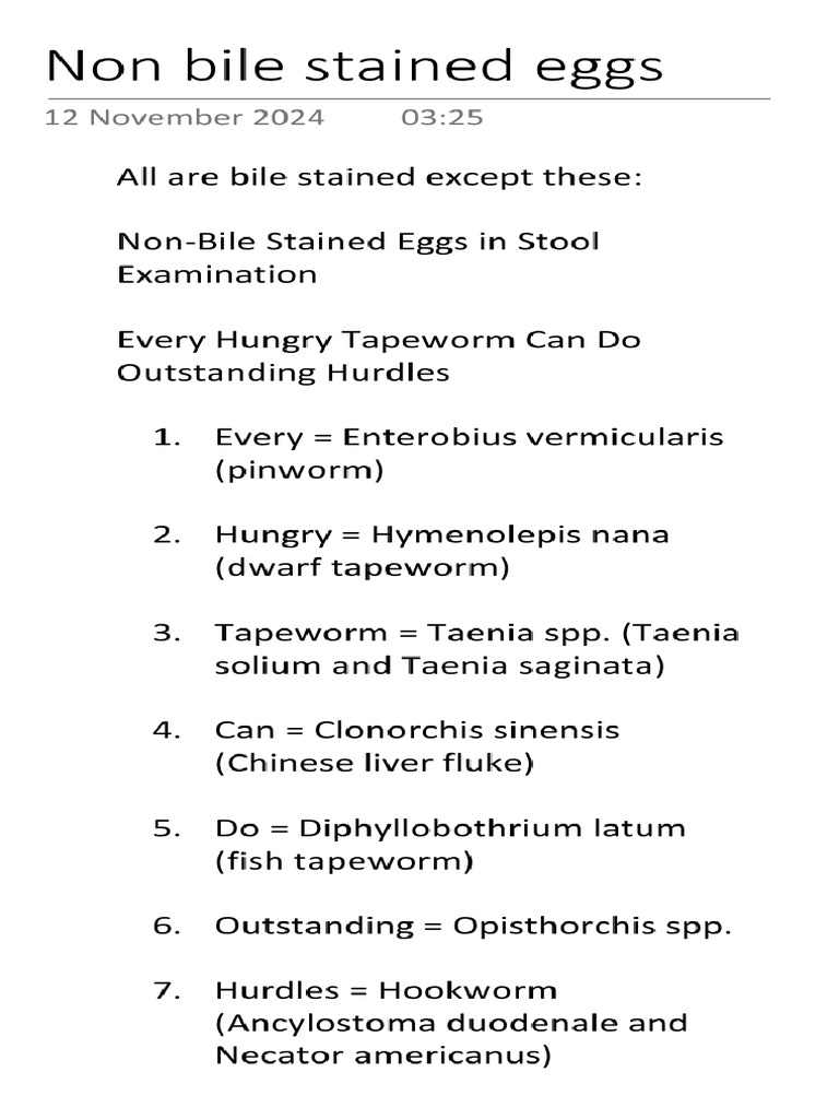 Non Bile Stained Eggs | PDF