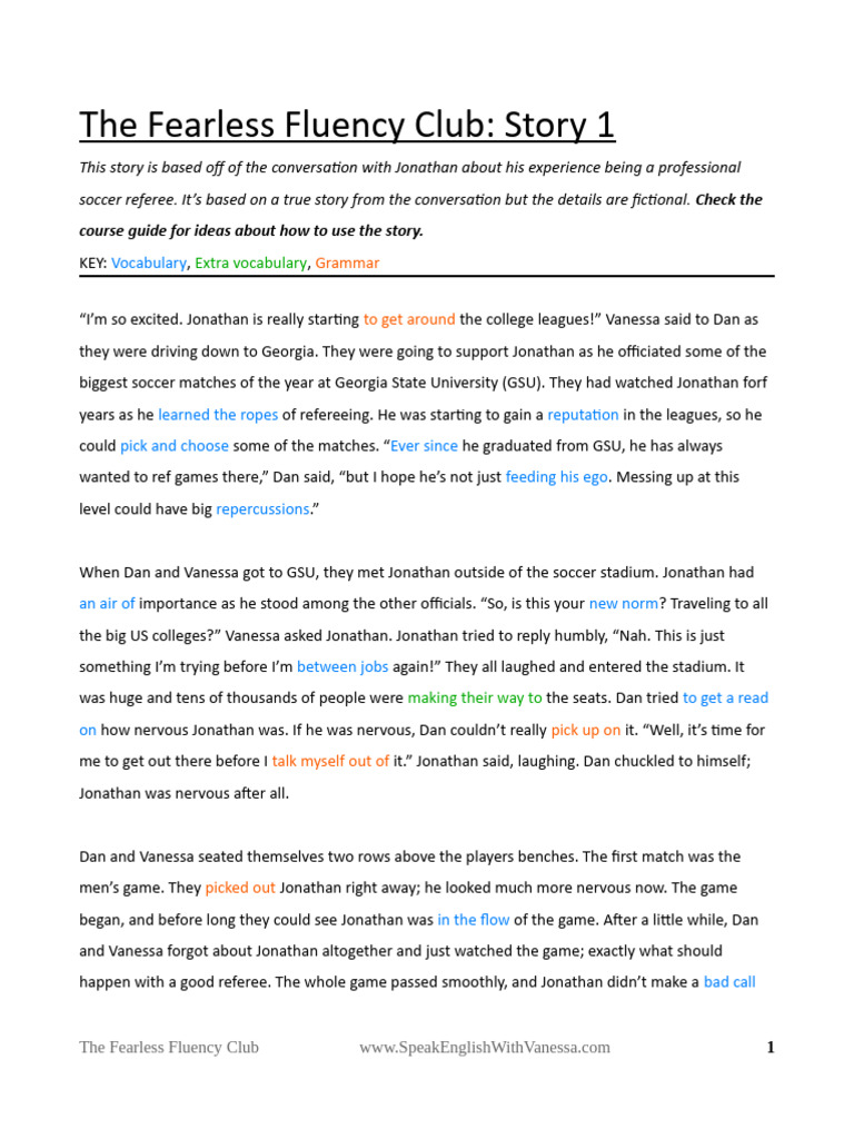 The Story - Soccer - The Fearless Fluency Club | PDF | Sports & Recreation