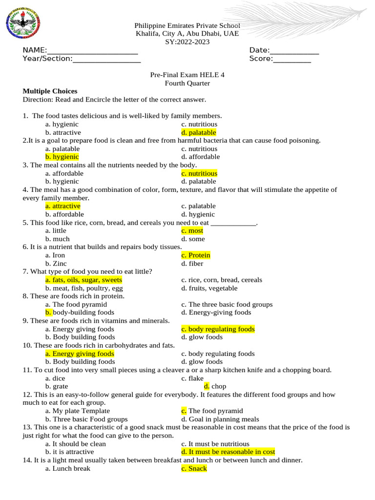 Fourth quarter grade 4 | PDF | Foods | Nutrition