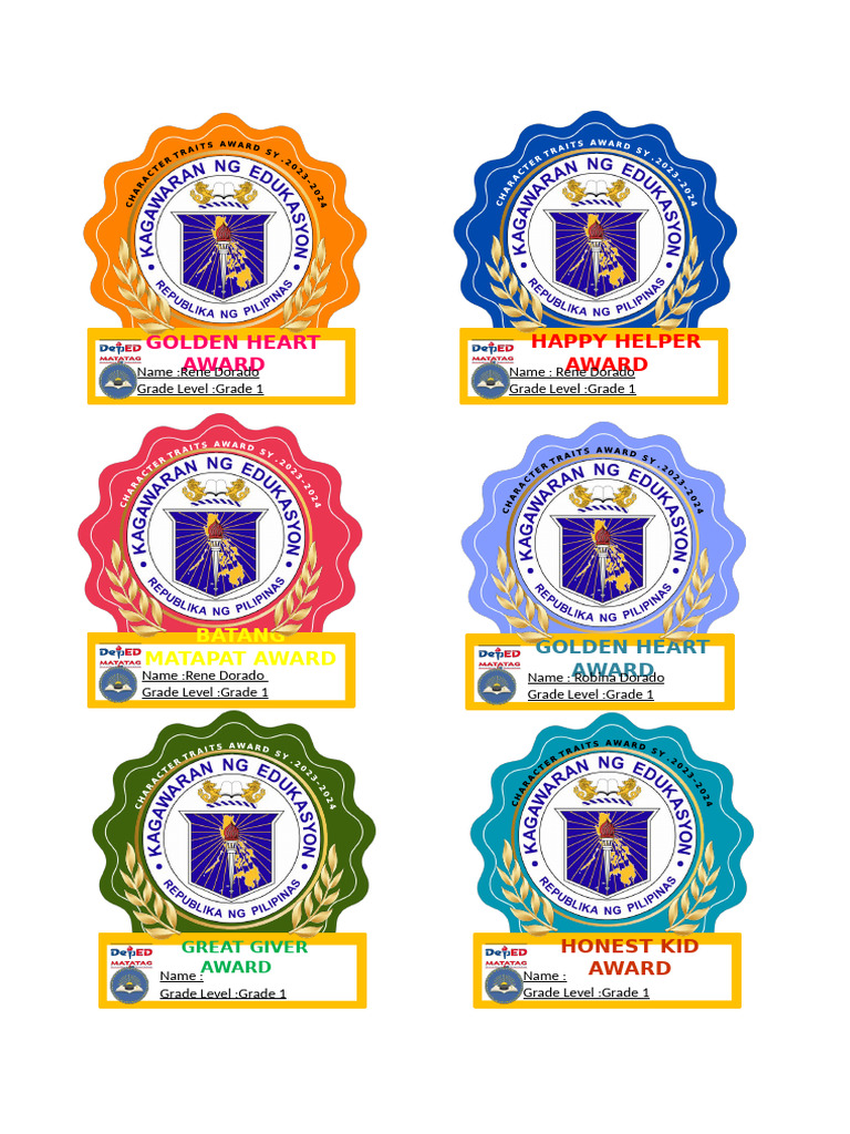 Grade 1 Awards and Recognitions 2023 | PDF