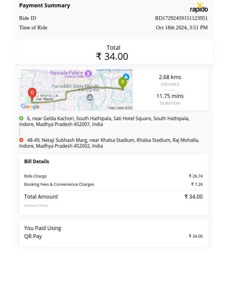 Indore Ride Invoice Summary | PDF | Invoice | Government Finances