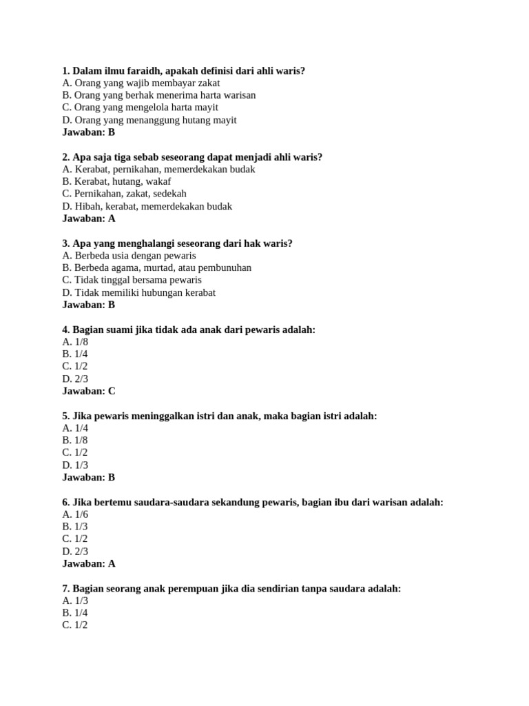 Soal Dan Jawaban Faraidh Ganjil 2024 | PDF | Kesehatan Holistik
