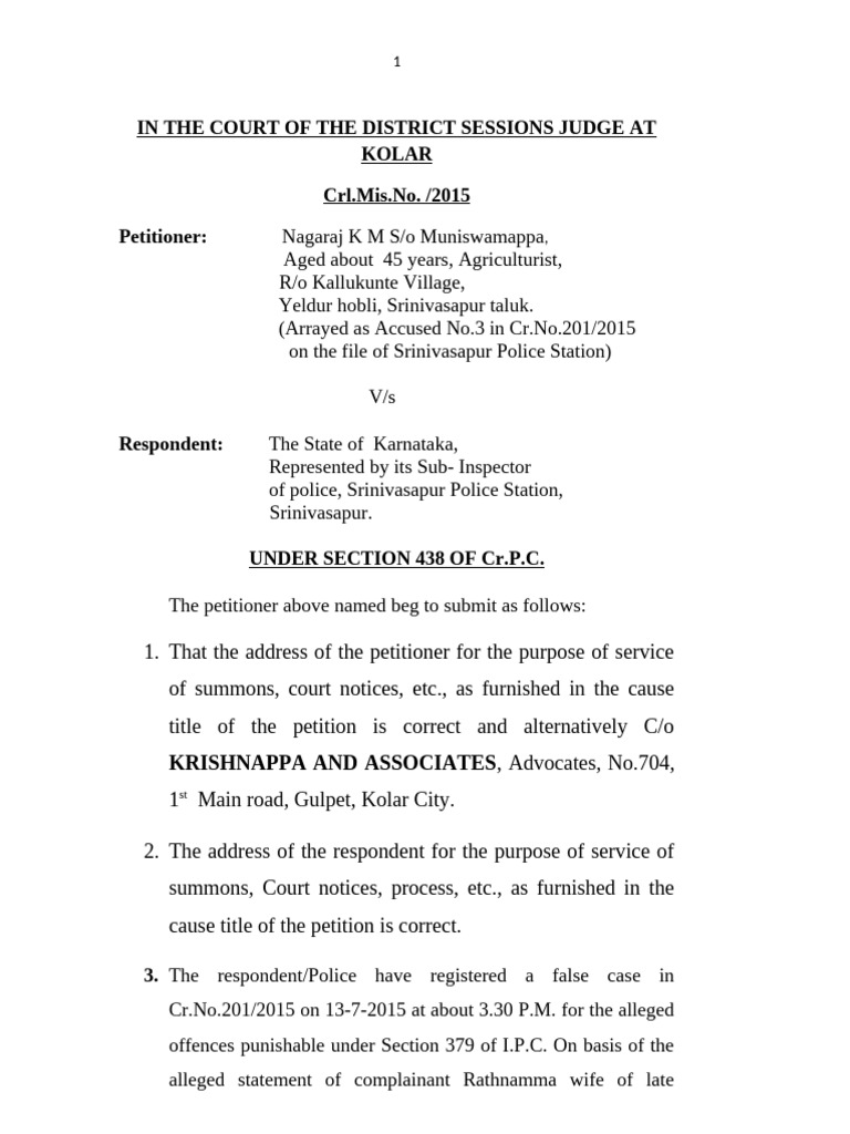 438 Anticipatary Bail 379 Nagaraj | PDF | Bail | Misconduct