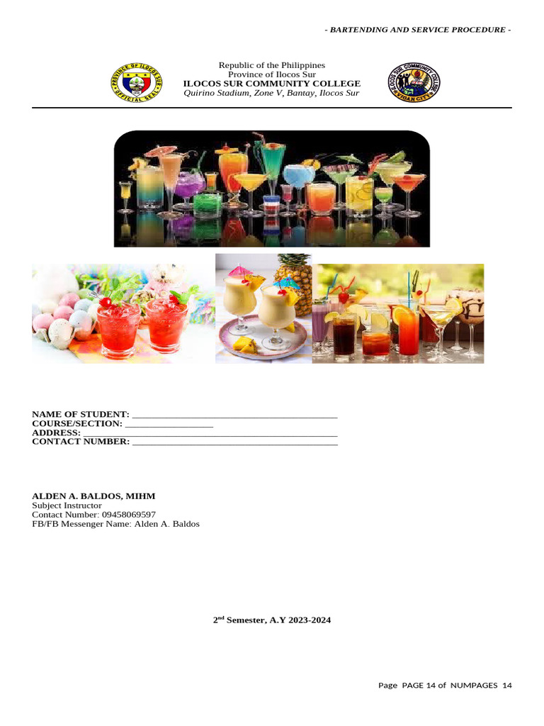 BARTENDING-MODULE-1 | PDF | Alcoholic Beverages | Cocktails