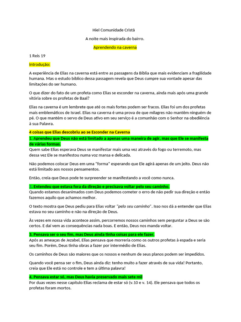 Aprendendo Na Caverna | PDF | Elias | Deus